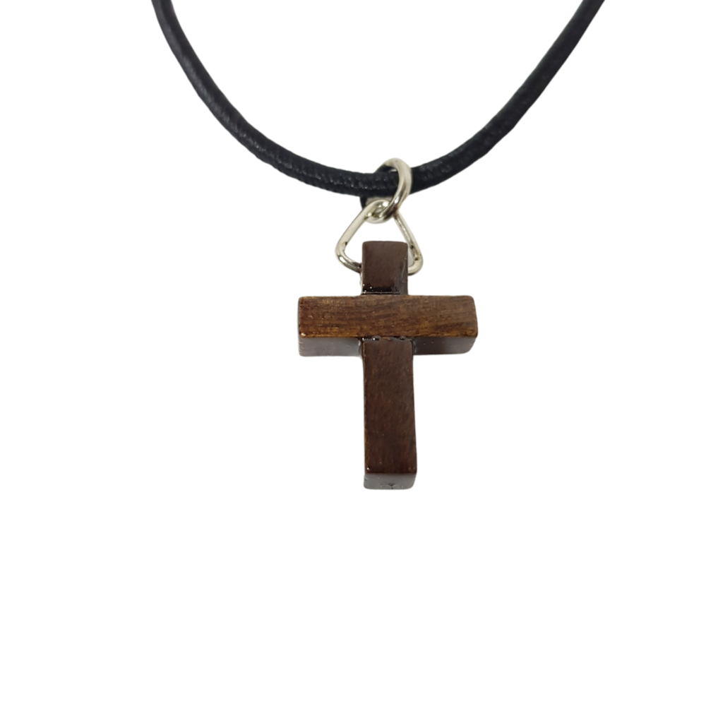 Colar elástico com cruz em madeira 2 cm - Artcruz